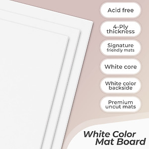 Frametory, 8x10 White Uncut Picture Mat Boards, Backing Boards for Frames, Photos, Crafts - Pack of 12