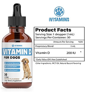 Vitamin D for Dogs | Supports Strong & Health Bones | Vitamin D Supplements for Dogs | Vitamin D Dog | Dog Vitamins and Supplements | Dog Vitamins Multivitamin | Vitamins for Dogs | 1 fl oz