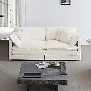 KIVENJAJA Chenille Loveseat Sofa, Oversized 2-Seater Small Cloud Couch, Modern Comfy Deep Seat Love Seat with 4 Pillows for Living Room Bedroom Office Apartment, 76.7”W, Beige