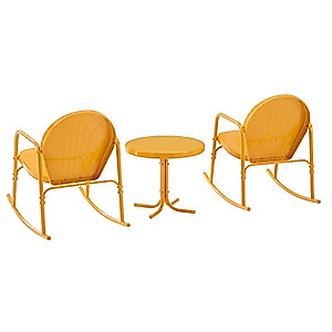 Crosley Furniture KO10020TG Griffith 3-Piece Retro Metal Outdoor Seating Set with Side Table and 2 Rocking Chairs, Tangerine Gloss