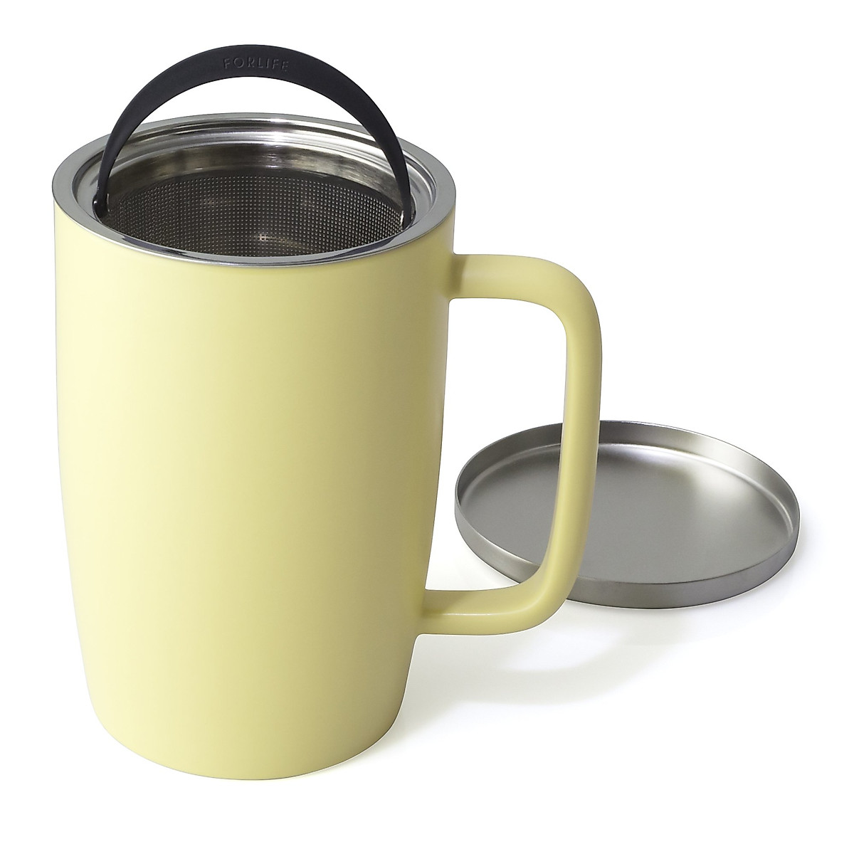 FORLIFE Dew Satin Finish Brew-In-Mug with Basket Infuser & Stainless Lid 18 oz., Lemon Grass