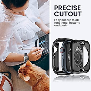 (2 in 1) Tensea for Waterproof Apple Watch Screen Protector Case Series 8 7 45mm Accessories, iWatch Protective PC Face Cover Built-in Tempered Glass Film, Front & Back Bumper for Women Men, 45 mm