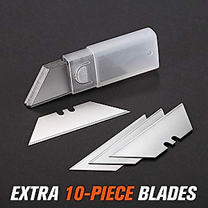 REXBETI 4-Pack Utility Knife, Heavy Duty Aluminum Shell Retractable Box Cutter for Cartons, Cardboard and Boxes, Extra 10 Blades Included