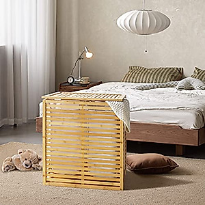 MUPATER Laundry Hamper with Lid, Bamboo Laundry Basket 2 Section with Removable Liner Bags, Foldable Clothes Hamper for Laundry Room, Bedroom and Bathroom