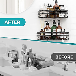 HomeHacks Shower Caddies, 3-Pack with Soap Holder, Shower Organizer with Save Space Hooks, Apartment Essentials for Bathroom, Kitchen & Living Room, Shower Shelf for Inside Shower