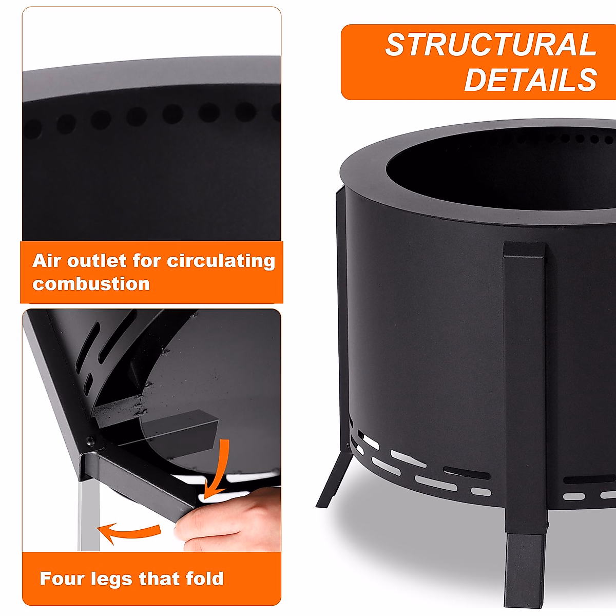 TITIMO Smokeless Fire Pit 19.5”inch Bonfire Low Smoke Stove 360°Rotating Grill pan with Removable Ash Pan Alloy Wood Burning Outdoor Fire Pit for Backyards and Camping Park Party BBQ Waterproof Bag