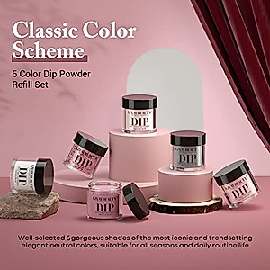 AZUREBEAUTY Dip Powder Nail Set, 6 Colors Classic Nude Collection Skin Tone Glitter Pastel Dipping Powder Starter Kit French Nail Art Manicure DIY Salon Home Gifts for Women, No Need Nail Lamp Cured