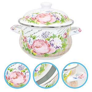 Yardwe Enamel on Steel Stock Pot with Lid Soup Pot Stew Pot Nonstick Pot Bread Pan Cooking Pot for Bread Baking 18cm Chamber Pot