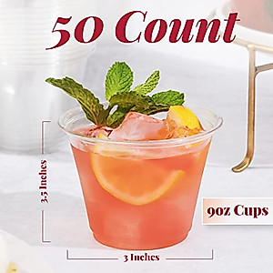 Prestee Clear Plastic Party Cups Disposable - PET Clear Water Plastic Cup Disposable - Plastic Wine Cups - Clear Disposable Cups - Small Cups - Plastic Drinking Cups (50ct 9oz)