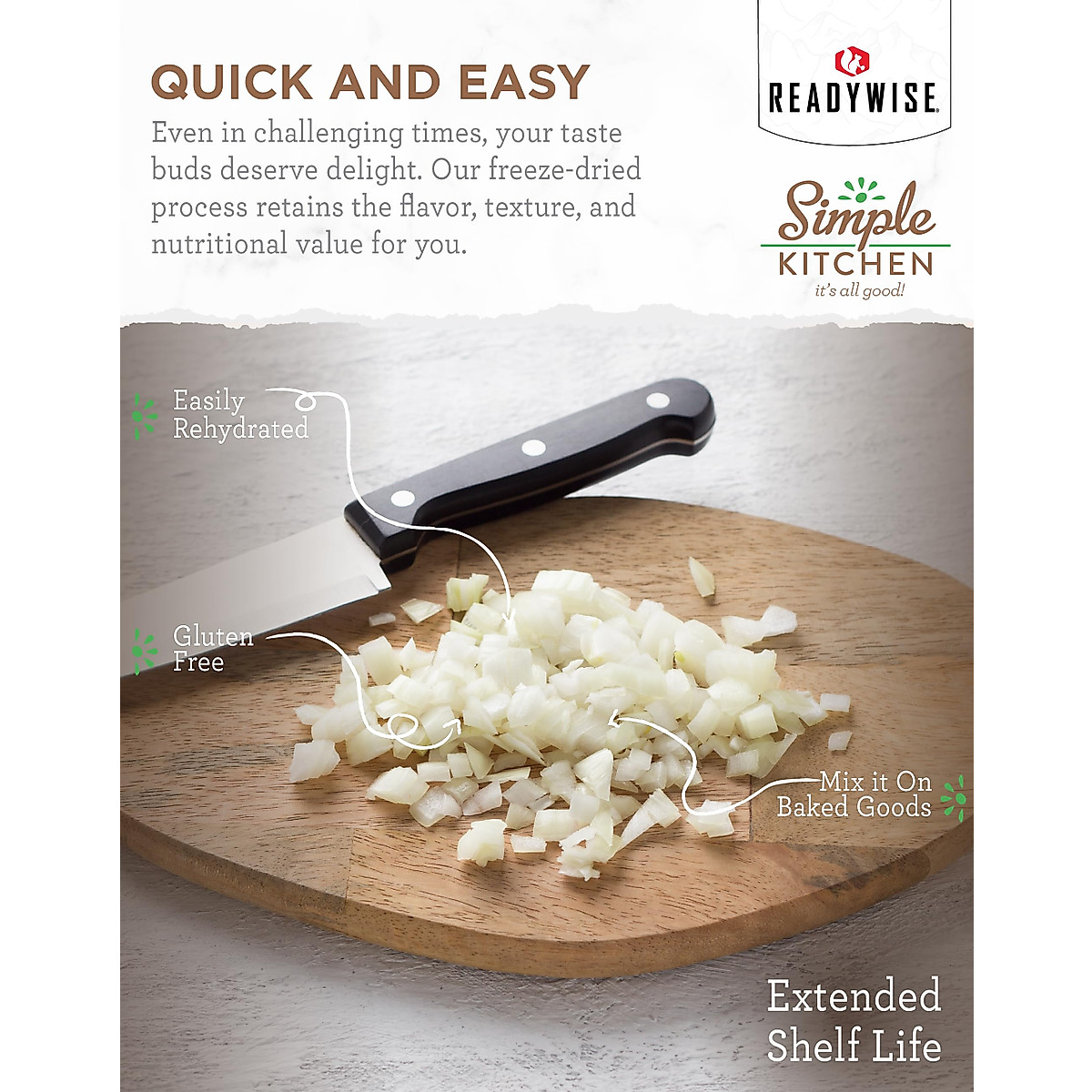 READYWISE -Simple Kitchen, Dehydrated Chopped Onions, 250 Servings, MRE, Emergency Food Supply, Gluten Free, Onions, Canned Vegetables, Diced Onions, Freeze Dried Food, Camping, Survival Food, 10 Can