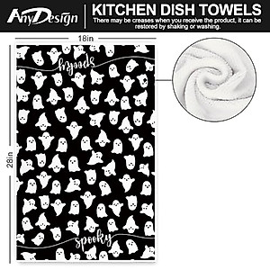 AnyDesign Halloween Kitchen Towel 18 x 28 Inch Black White Ghost Dishcloth Scary Hand Drying Tea Towel for Halloween Baking Cooking Home Kitchen Decor Housewarming Gift, 2Pcs