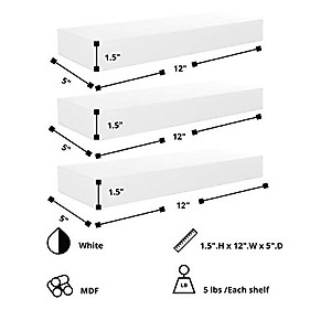 kieragrace - FN00292-1MC Modern Floating-Shelves, Pack of 3, White, 3 Count