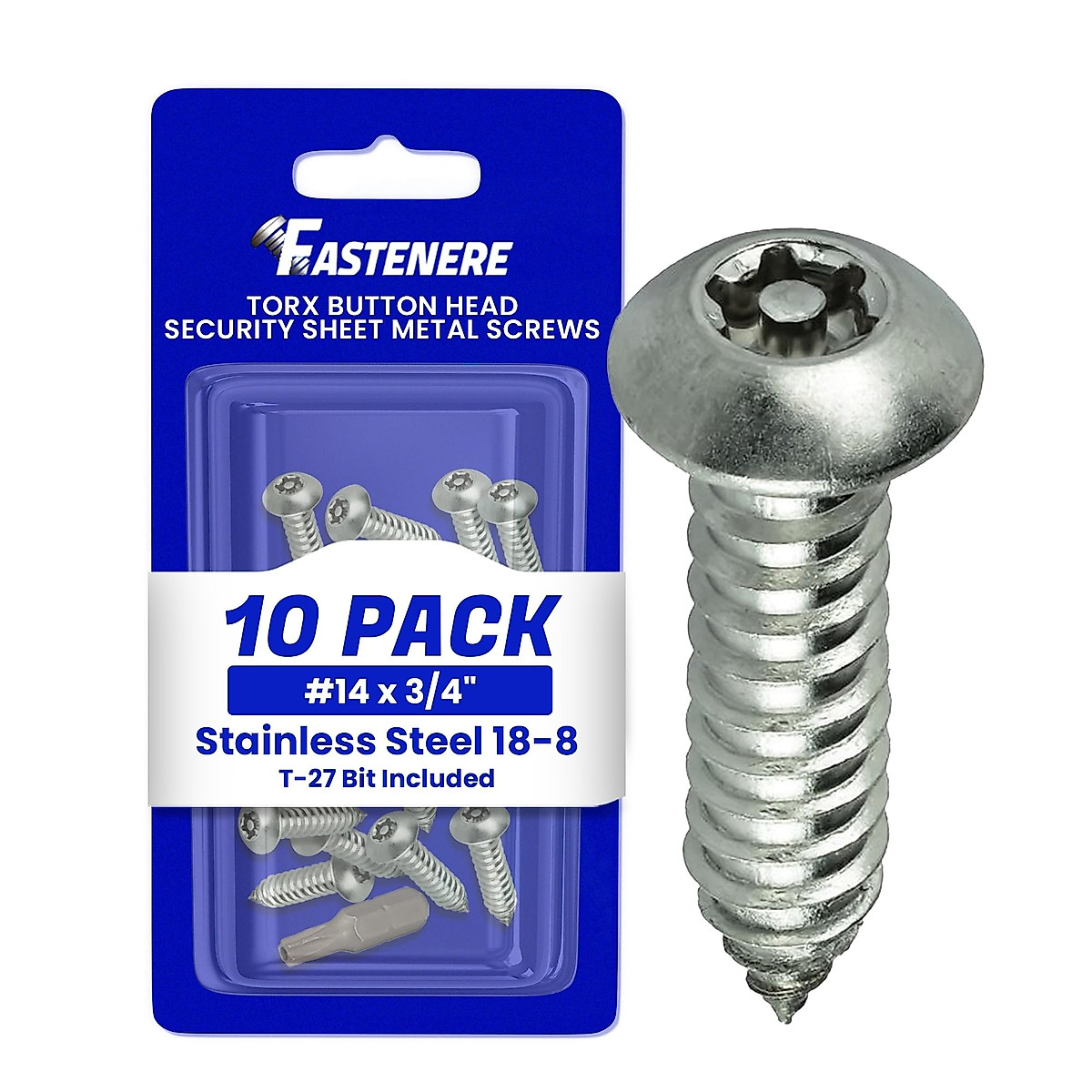 Fastenere Torx Security Sheet Metal Screws - #14 x 3/4" (10-Pack) Button Head, Tamper-Resistant, Anti Theft Stainless Steel Screws for Higher Level of Safety & Secure Fastening Solution