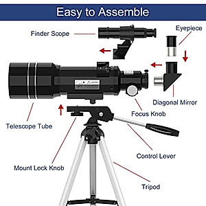 KIOSESI Telescope for Adults & Kids, 70mm Aperture 400mm Refractor Telescope (20X-200X) for Astronomy Beginners, Portable Telescope with Phone Adapter & Wireless Remote, Astronomy Gifts for Kids