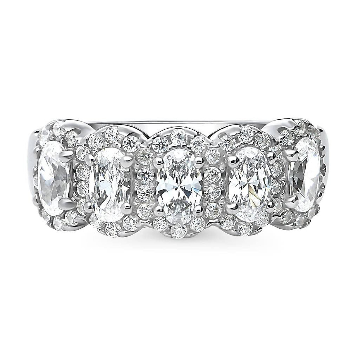 BERRICLE Sterling Silver 5-Stone Wedding Rings Cubic Zirconia CZ Cocktail Anniversary Band for Women, Rhodium Plated Size 6