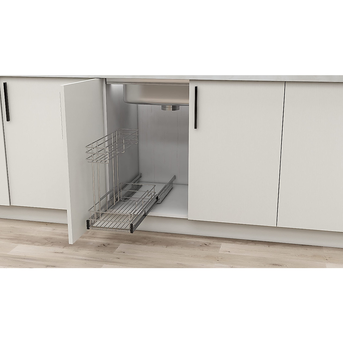 Pull Out Cabinet Organizer - 2 Tier Sliding Shelves for Kitchen, Bathroom, Home - Under Sink Slide Out Drawer for Cabinet (9W x 18.5D x 16H inch, Chrome)