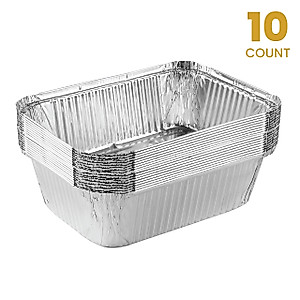 PLASTICPRO Disposable 5 LB Aluminum Takeout Tin Foil Baking Pans 7'' X 10'' X 3'' Inch Bakeware - Cookware Perfect for Baking Cakes,Brownies,Bread, Meatloaf, Lasagna, Pack of 10