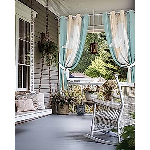 Outdoor Curtains for Patio Seahorse Under Water Sealife on Rustic Old Barn Wood Waterproof Outdoor Curtains 108 inches Long Gazebo Curtains Outdoor Waterproof Outside Drapes for Porch, Gazebo, Deck