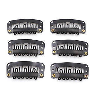 Honbay 50PCS 6-Teeth U-Shape Snap Clips for Hair Extensions - 3.3cm/1.3inch (Black)