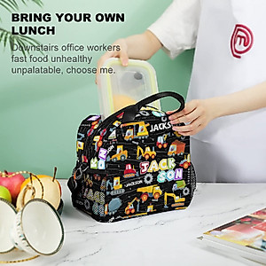 GIHSWE Cartoon Excavator Tool Car Custom Lunch Bag Personalized Insulated Kids Lunch Box Add Your Name with Adjustable Shoulder Strap Reusable School Picnic Outdoors Travel