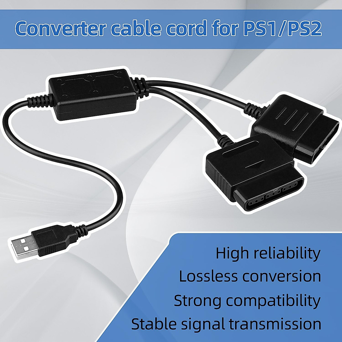OSTENT Dual USB Adapter Converter Cable Cord for Sony PlayStation 1/2 PS One PSX Wired Controller Gamepad Joystick to PC Laptop
