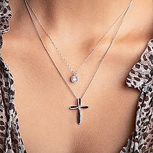 Jewelili 10K White Gold Solitaire Pendant Necklace Set with Round Cut Cubic Zirconia, 18" Rope Chain