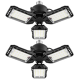 Aoretic LED Garage Lights Bulb 2 Pack -80W, 8000LM 6500K Led Shop Light with 3 Deformable Panels, Basement Barn Light Garage Ceiling Lights, E26/E27 for Garage, Warehouse, Shop, Basement