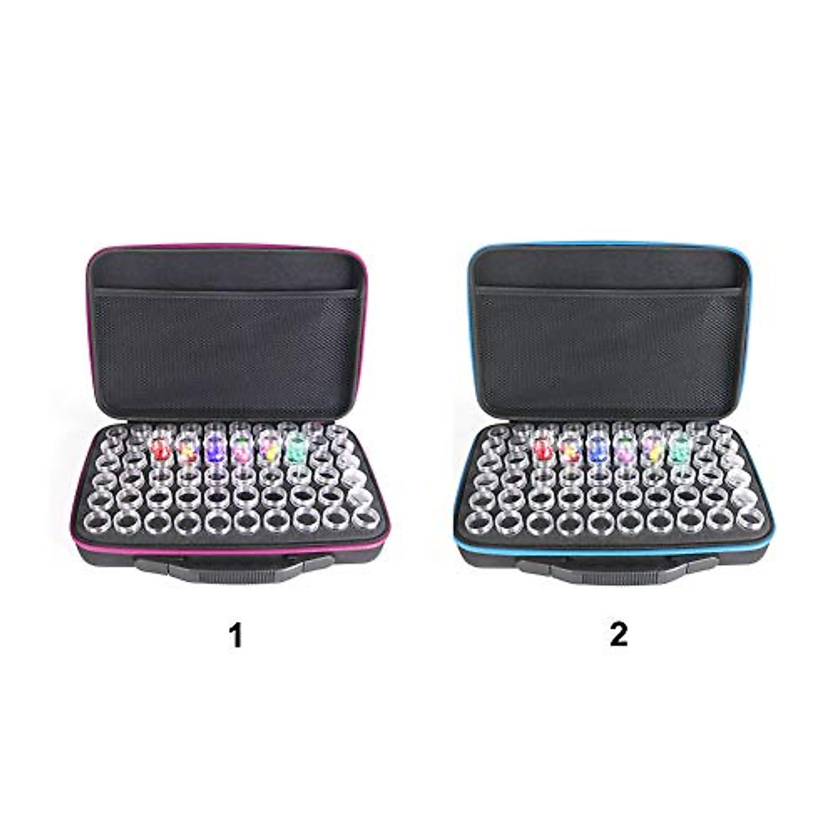 Bead Storage Case Beeding Containers Set, 60 Bottles Jars Diamond Painting Accessory Hand Bag, Zipper Design Protective Cover Toolbox, for DIY Diamond, Nail and Other Small Items(Blue)