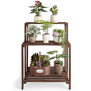 Mkono Wood Plant Stand 3 Tier Plant Shelf Indoor Outdoor Flower Pot Display Shelf Rack Garden Potting Bench Multiple Ladder Stand Planter Holder for Home Patio Lawn Living Room Corner Balcony
