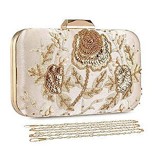 UBORSE Embroidery Sequin Beaded Clutch Purses for Women Evening Bags Formal Party Wedding Purses Prom Cocktail Party Handbags