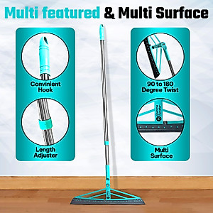 Petme Tender Magic Broom Squeegee Dog Pet Hair Remover, Rotatable, Extendable - Silicone Broom Pet Hair Remover for All-Surfaces Hardwood Floors, Carpet, Tile, Glass, Liquid-Dirt with 60" Handle
