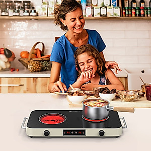 QTYANCY Electric Cooktop, Portable Electric Stove 110V 2 Burners 9 Heating Levels with 2 Handle, 2200W Knob Control Child Safety Lock & Timer (Portable)