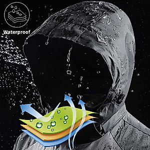 Kugnala Mens Lightweight Rain Jacket Waterproof Rain Coat Hooded Windproof Windbreaker Jackets for Men Hiking Cycling Black XL