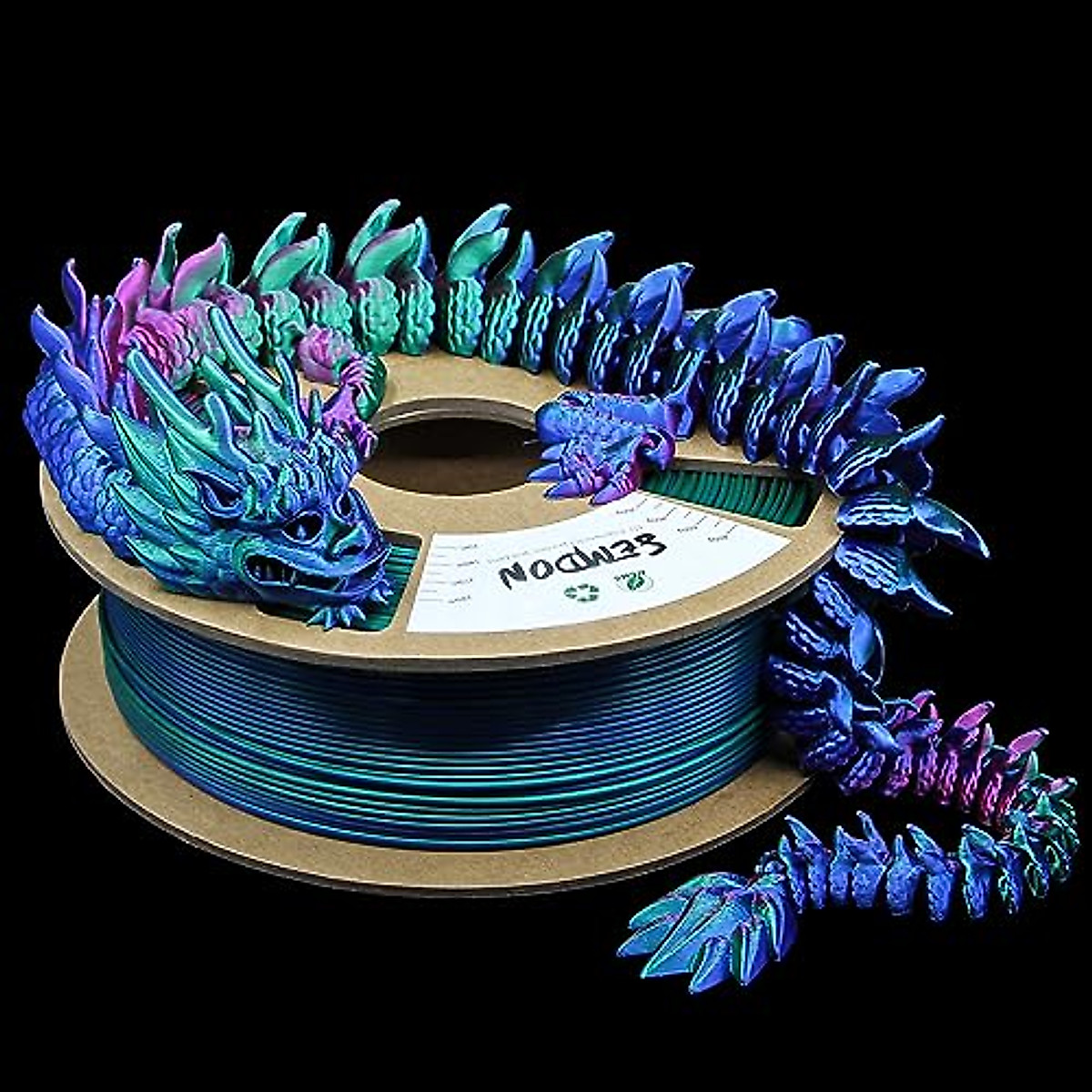 3D Printed Dragon 3D Printer Filament, Tri-Colors PLA Filament 1.75mm, Coextrusion Silk PLA Filament, Rainbow PLA Filament with Silk PLA Red-Blue-Green, 3D Printing Filament +/-0.02mm, 1kg/2.2lbs