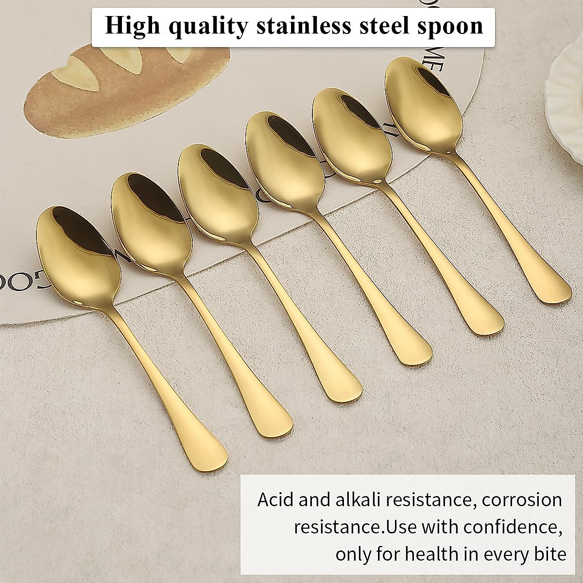 ReaNea Gold Dinner Spoons 12 Pieces, Stainless Steel Titanium Gold Plating Table Spoon, Soup Spoons, Use for Home, Restaurant, Wedding, Parties, Events, Christmax
