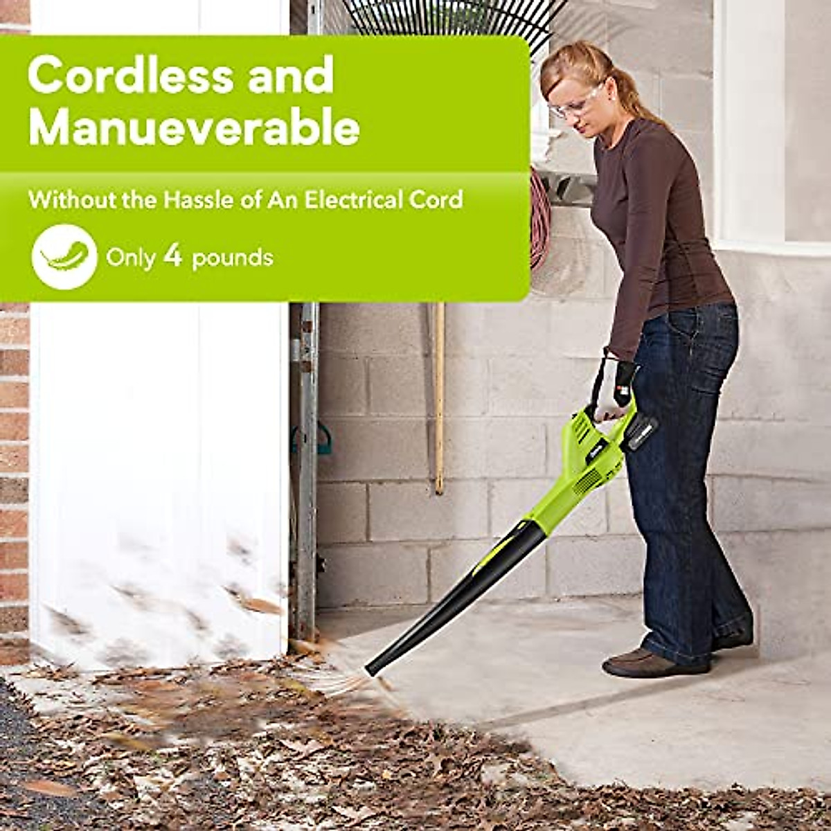 Leaf Blower - 20V Leaf Blower Cordless with Battery & Charger, Electric Leaf Blower for Lawn Care, Battery Powered Air Leaf Blower Cordless Lightweight (Battery & Charger Included)