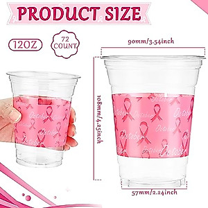 Nuenen 72 Pcs 12 oz Breast Cancer Awareness Clear Disposable Plastic Cups Pink Ribbon Breast Cancer Decorations for Believe Hope Ribbon Printed Party Drinking Cups for Tableware Supply (Pink)