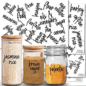 214 Extra Large Kitchen Pantry Labels for Food Storage Containers, Water Resistant - Easy to Read - Preprinted Black Script on Clear Stickers for Jar & Canisters - Kitchen Labels for Organizing