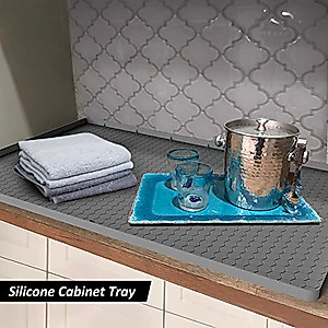 Pegwey Under Sink Mat - 34"x22" | Waterproof Kitchen and Bathroom Silicone Cabinet Tray | Protector for Drips Leaks Spills Tray (Grey)