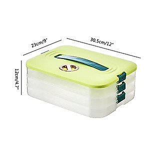 OHEPFD Refrigerator Organizer Bins,Food Storage Containers with Lids Dumpling Storage Box 3-Layer Stackable Food Storage Tray Organizer Holder for Kitchen Fridge, Green, 30.5x23x12cm