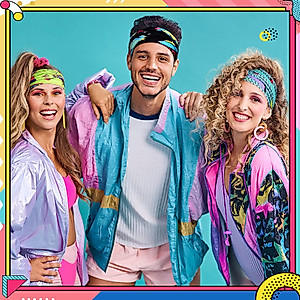 10 Pcs 80s 90s Workout Headbands for Women and Men Retro Headbands Non Slip Sweat Bands Headbands Running Headband Elastic Neon Headbands 80s Sweatbands Headbands Costumes for Cycling Yoga Sports