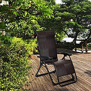 Tangkula 2 PCS Rattan Zero Gravity Chair, Outdoor Adjustable Folding Lounge Chair with Widened Armrest & Locking System, Heavy Duty Wicker Chaise Folding Recliner for Pool, Patio, Beach, Yard (2)