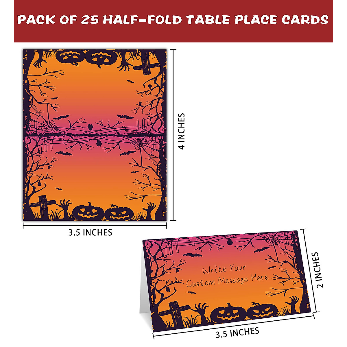 Halloween Table Place Card, 25 Pcs Tent Style Cards Set with Pumpkin and Ghost, Editable Name Cards for Table Seating, Scored for Easy Folding, Food Lables for Halloween Party (08)
