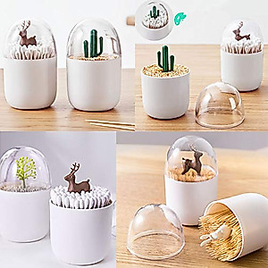 HomDSim 2 Pack Creative Cotton Swab Holder,Cotton Bud Small Q-Tips Toothpicks Brushes Holder Box Case Storage Organizer Jar with Clear Lid Dustproof Cover