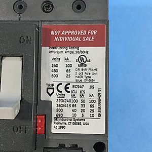 GE SELA36AT0150 Bolt-On Mount Type SEL Molded Case Circuit Breaker 3-Pole 150 Amp 600 Volt AC Spectra RMS