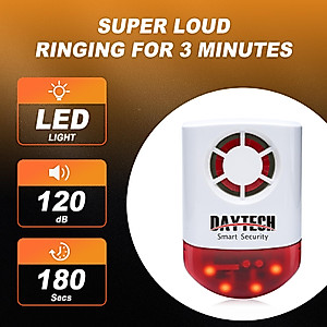 Daytech Strobe Siren Alarm Home Caring Loud Outdoor SOS Alert System 2 Red Flashing Siren 2 Remotes Panic Button 4 Emergency Button for Store Home Hotel Jewelry Shop Security Alarm
