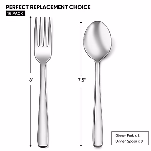 NETANY 16-Piece Forks and Spoons Silverware Set, 8 Dinner Forks and 8 Dinner Spoons, 18/8 Stainless Steel Flatware Cutlery Set, Mirror Polished, Dishwasher Safe