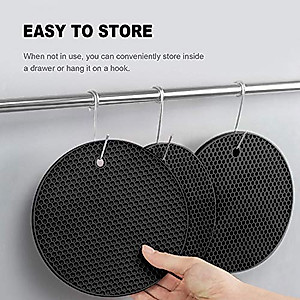 4 Pcs Trivets for Hot Dishes, Kitchen Heat Resistant Silicone Trivet, Extra Thick, Large, Non Slip (1. Black)