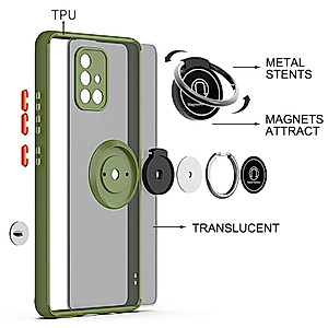 TJS Compatible with Samsung Galaxy A71 5G Case, with Tempered Glass Screen Protector, Metal Ring Magnetic Support Kickstand Heavy Duty Drop Protector Phone Case (Green)