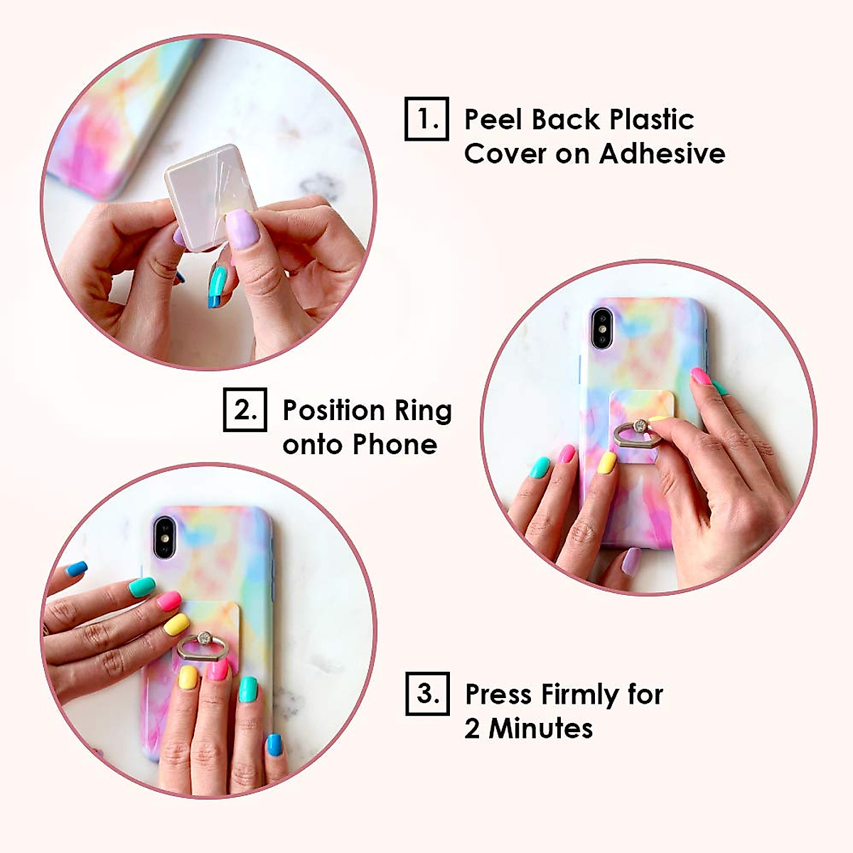 Velvet Caviar Cell Phone Ring Holder - Finger Ring & Stand - Improves Phone Grip Compatible with iPhone, Galaxy and Most Cases (Except Silicone/Leather) - Moonstone Holographic Pink Blue Marble